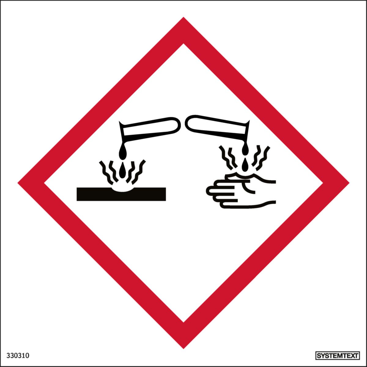 Skilt faresymbol etsende systemtext 210x210 mm plast - sk...