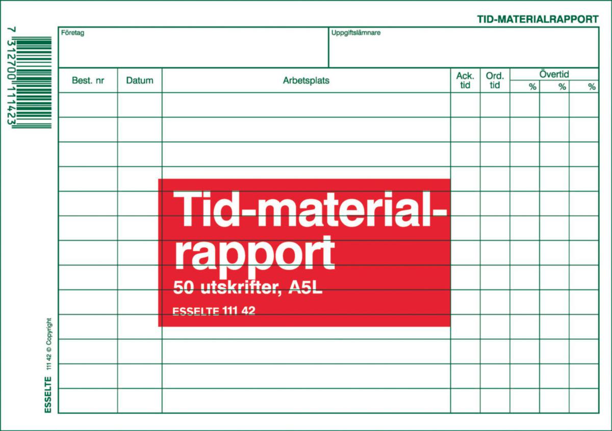 Blankett tid-materialrapport esselte a5 148x5mm - blanket...
