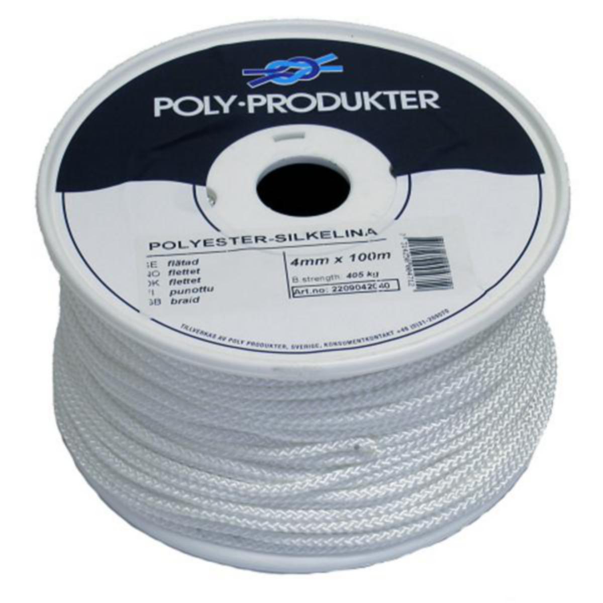 Tau polyester flettet polyprodukter 4mmx100m hvit - tau p...