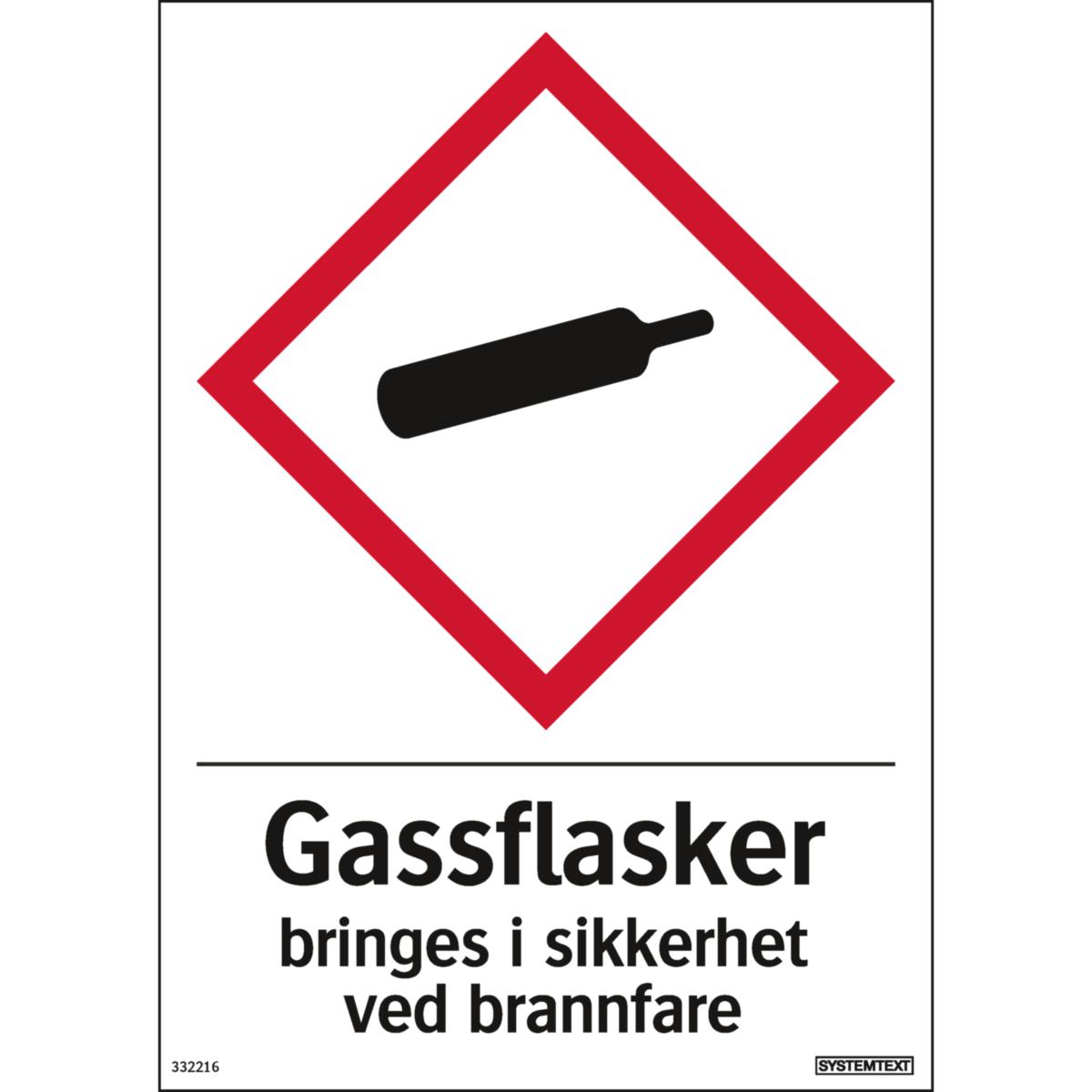 Skilt gassflasker brannfare systemtext 105x148mm plast