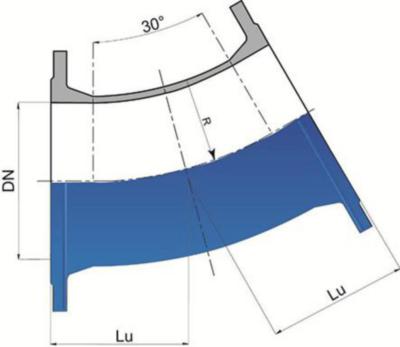 Dn 700 x 30° flensebend pn16 bgl=346x346mm blå epoxy - fl...