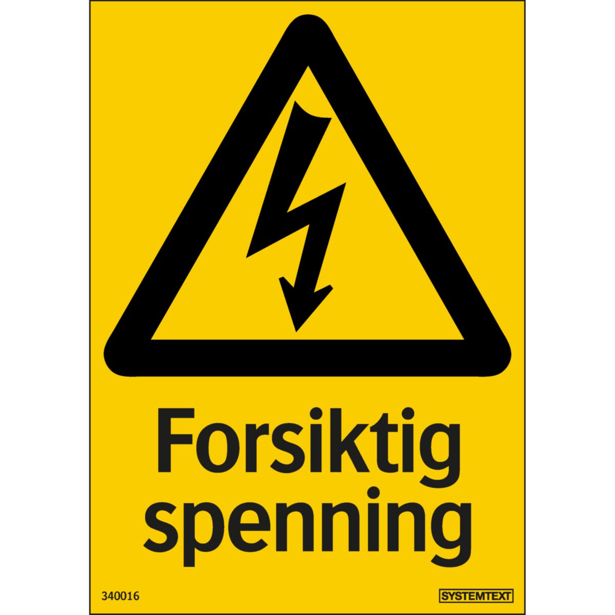 Skilt forsiktig spenning systemtext 105x148mm plast - ski...