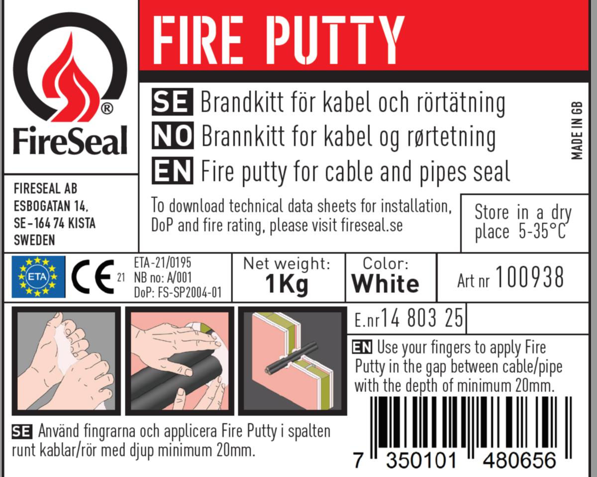 Brannkitt fire putty fireseal 1kg hvit - brannkitt firese...