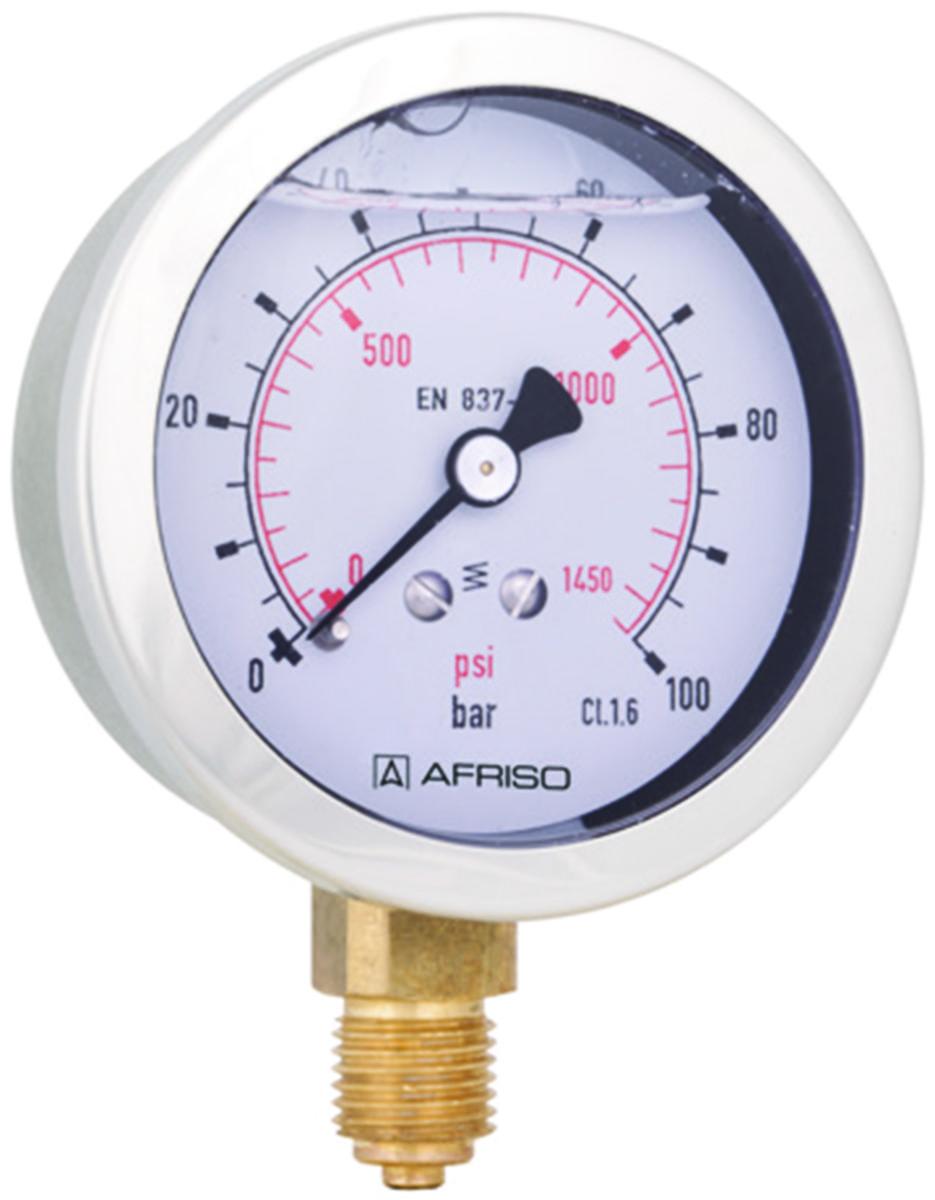 Manometer 1/4"bsp 0/10 bar tapp ned. væskefylt - manomete...