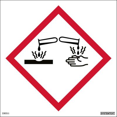 Skilt faresymbol etsende systemtext 210x210mm magnet - sk...