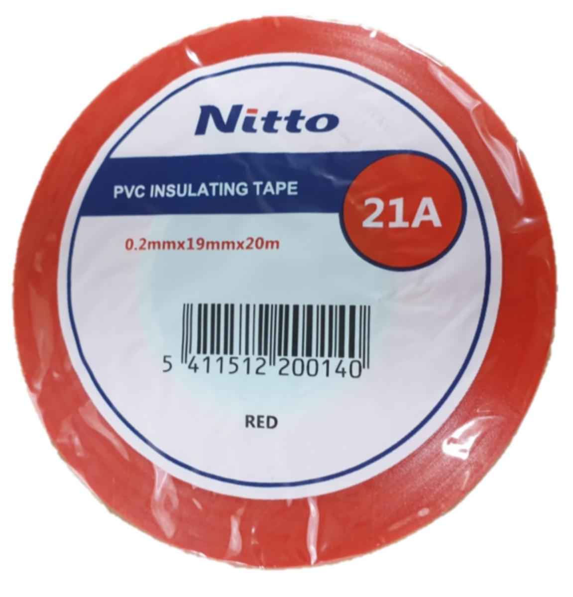 Isoleringstape pvc nitto 21a 19mm x 20m rød - isolering...