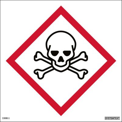 Skilt faresymbol akutt giftig systemtext 210x210 mm magne...