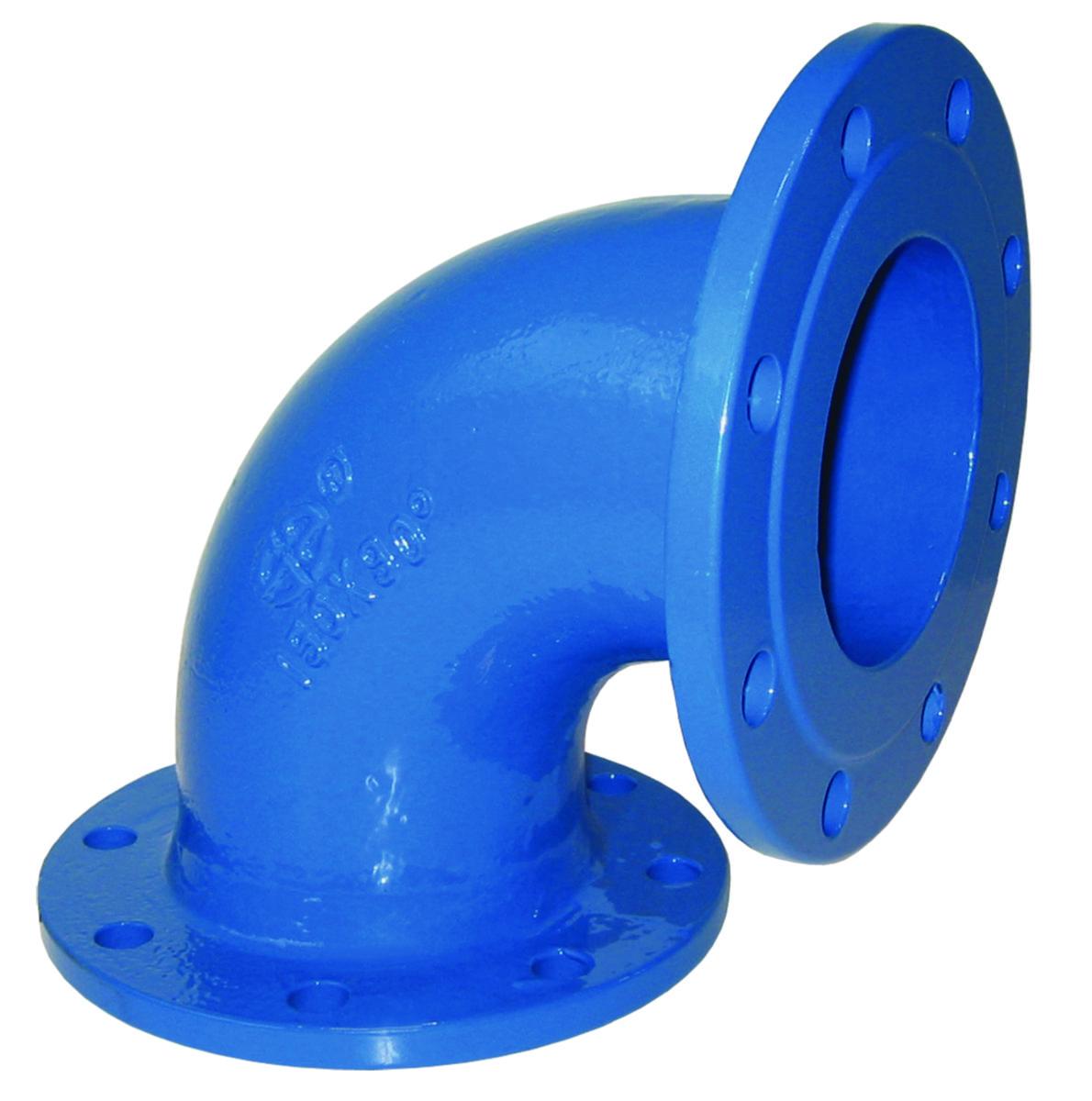 Dn 150 x 90° flensebend pn10 bgl=220x220mm blå epoxy - fl...